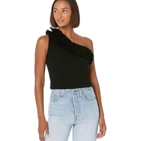 Milly | Tops | New Milly Sz L Womens Ruffles One Shoulder Black Formal ...